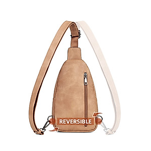 MASINTOR Sling Bag for Women - Crossbody Bags Fanny Pack with Vegan Leather - Adjustable Sling Backack for Travel Camel Brown