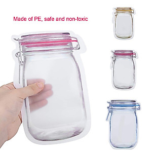 Fdit 10 Pieces Mason Jar Pattern Food Saver Storage Bags Set Airtight Reusable Bottle Modeling Zippers Food Container Kitchen Organizer 's Snacks Fresh Bags
