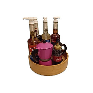 Coffee Syrup Rack- Rotating Syrup Bottle Holder- 9 Bottles Capacity Syrup Organizer-12 inches Lazy Susan for Bottle of Alcohol Oil Sauce- Spinning Tray for Cabinet Kitchen Restaurants Coffee Shops