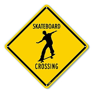 Petka Signs and Graphics PKAC-0158 Skateboard Crossing Aluminum Sign, Black Text with Yellow Background 10" x 10", Black Text with Yellow Background