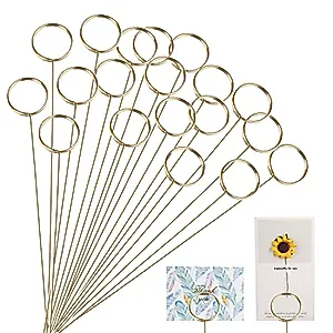 KIMOBER 30PCS Metal Floral Place Card Holder,13.4 Inch Golden Round Flower Picks Photo Memo Clips Gift Card Holder for Flower Arrangements,Wedding and Birthday Party