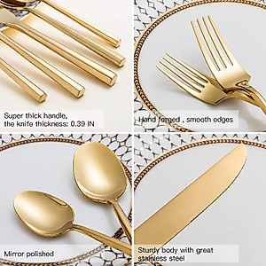 Kelenfer Silverware Set Flatware Set Shiny Gold Cutlery Set with Hexagon Handle Forged Stainless Steel Heavy 20 Pieces For Home Hotel Use Service for 4