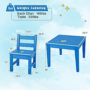 Costzon Kids Table and Chair Set, 3 Piece All-Weather Activity Table for Indoor & Outdoor, Heavy-Duty & Waterproof Furniture Set for Playroom, Nursery, Backyard, Toddler Table and Chair Set (Blue)