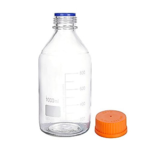 Pastein 4 Pieces 1000 mL Graduated Round Reagent Media/Storage Glass Bottle With GL45 Orange Polypropylene Screw Cap