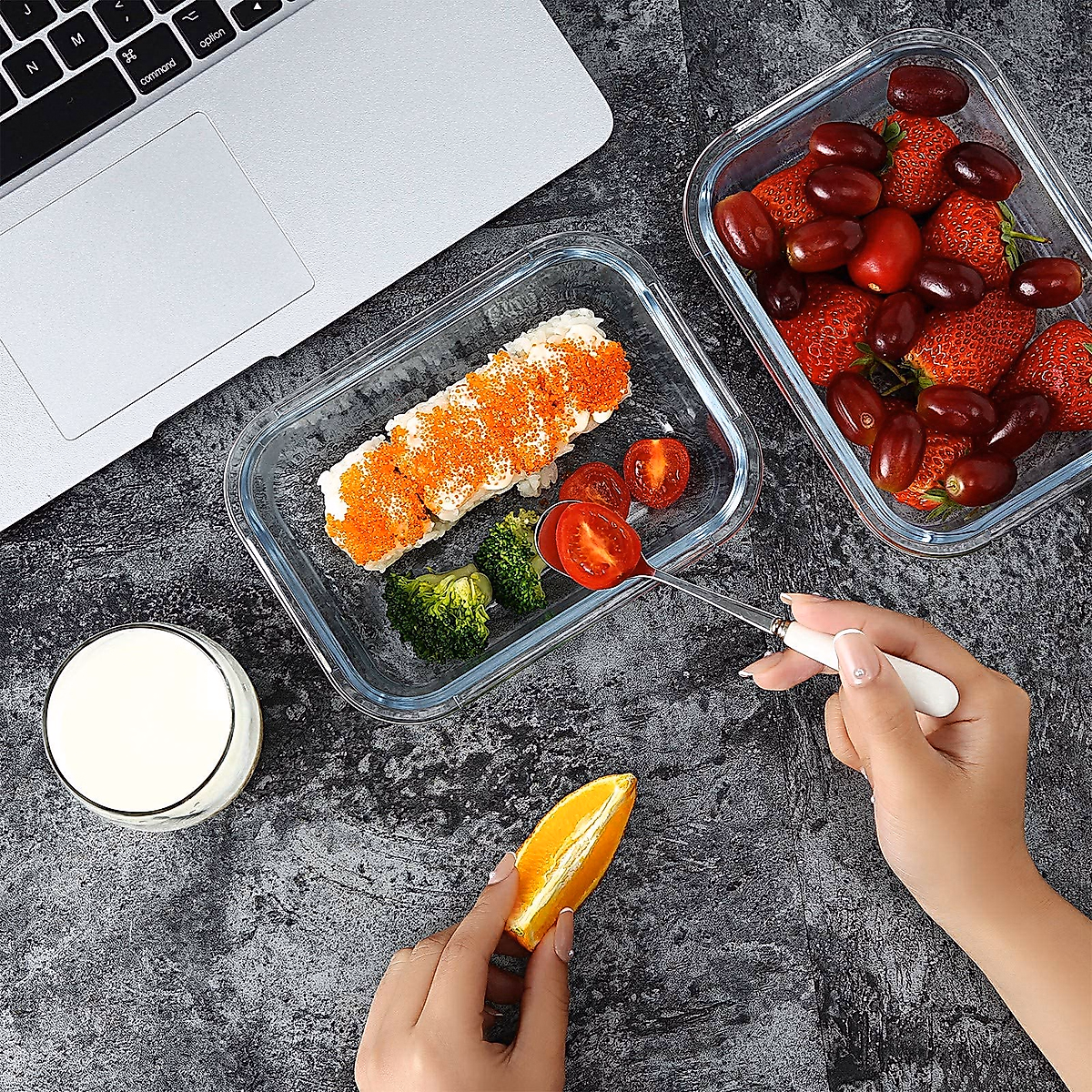 YEBODA Glass Food Storage Containers with Airtight Snap Locking Lids BPA Free Meal Prep Container Set For Home Kitchen Restaurant - Freezer, Microwave, Oven, Dishwasher Safe [23oz, 6 Pack]