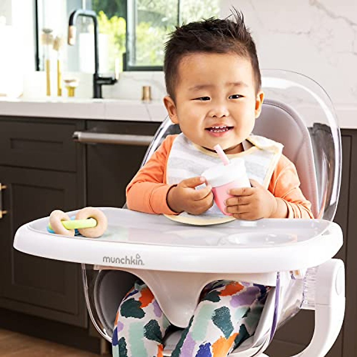 Munchkin® C’est Silicone! Open Training Cup with Straw for Babies and Toddlers 6 Months+, 4 Ounce, Coral