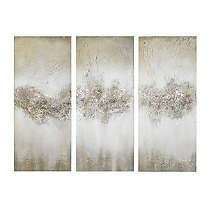 Madison Park Wall Art Living Room Décor - Embellished Hand Painted Canvas, Home Accent Glitter Abstract Bathroom Decoration Ready to Hang Painting for Bedroom, 15" W x 35" H x 1.5" D, Taupe 3 Piece