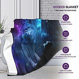 Galaxy Wolf Hooded Blanket Anti-Pilling Flannel Wearable Blanket Hoodie-Plush Warm Blanket Throw Blankets Fit for Kids, Adults, Teens