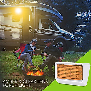 Leisure LED RV Exterior Porch Utility Light - 12v 280 Lumen Lighting Fixture. Replacement Lighting for RVs, Trailers, Campers, 5th Wheels. White Base, Clear and Amber Lens Included (White, 1-Pack)