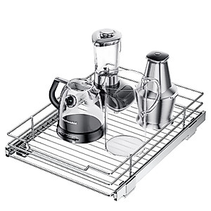 Tksrn Pull Out Cabinet Organier, 1 Tier 12.4" W x 16.5" D + 2 Tier 12.6" W x 16.5" D x 13" H, Wire Frame, Chrome Finish