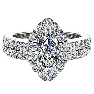 Glitz Design Marquise Cut Halo Diamond Wedding Ring Set 1.25 Carat Total 14K White Gold (RS 10)
