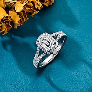 Aihpos Emerald Cut Moissanite Engagement Rings For Women 1 Carat Moissanite Rings 10K White Gold Engagement Ring,Free Engraving(Size 10.5)