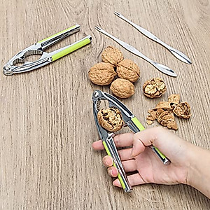 4 Pcs Walnut Cracker Tools, Windspeed Nut Crackers Three Opening Clips Nut Shell Openers Tools for Seafood Cracker, Lobster Crab Non-Slip Handle Shell Cracker with 2 Pcs Picks