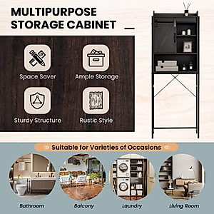 UIIAIOUIAIO 4-Tier Over-The-Toilet Storage Cabinet, Bathroom Organizer with Sliding Door, Adjustable Shelves, Freestanding Toilet Space Saver Shelf for Bathroom Laundry (Rustic Brown)