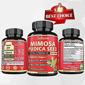 Natural Mimosa Pudica Seed Capsules - 7 Herbs - Equivalent to 3875mg with Oregano, Garlic, Neem Leaf, Black Walnut Powder, Clove Powder, Guduchi Powder - 1 Pack 60 Capsules for 2 Months