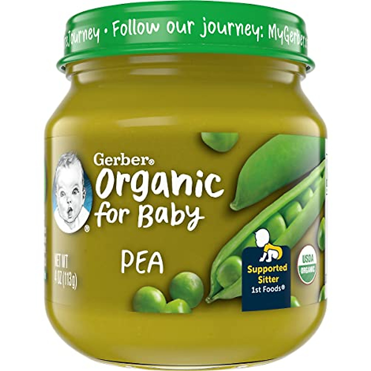 Gerber Organic for Baby 1st Foods Baby Food Jar, Pea, USDA Organic & Non-GMO Pureed Baby Food for Supported Sitters, 4-Ounce Glass Jar (Pack of 10 Jars)