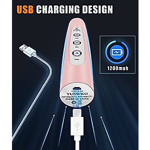 YUSWKO Rechargeable Milk Frother for Coffee with Stand, Handheld Drink Mixer with 3 Heads 3 Speeds Electric Stirrers for Latte, Cappuccino, Hot Chocolate, Egg - Pink