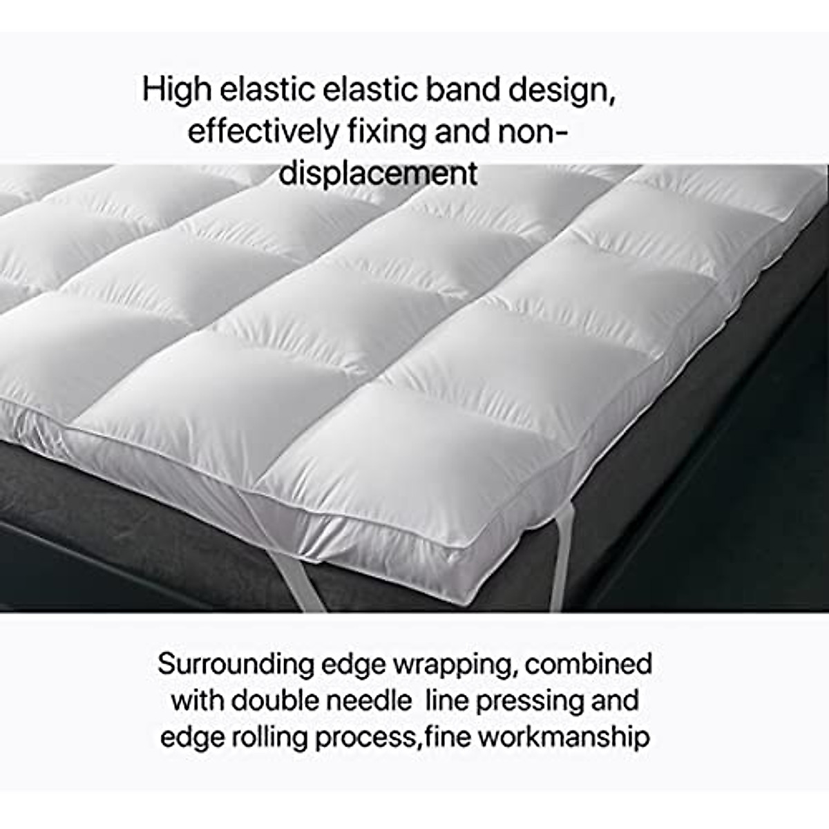 ROSE FEATHER Goose Down Feather Bed Mattress Topper,Down Matress Topper Cover with Straps, Breathable Soft Fluffy Baffled Pillowtop Mattress Pad Feather Topper Queen-All Season,Size:60x80inchs
