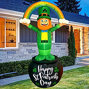 TOCZIM 8FT St Patrick’s Day Giant Inflatables Outdoor Decorations Leprechaun Standing on Gold Pot Blow up Holiday Shamrocks Yard Decoration with Build-in LED Lights for Indoor Lawn Garden Party Decor