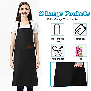 Aettechgd 2 Pack Chefs Apron for Women Men With Pockets, Top-notch Black Bib Aprons Water & Oil Resistant, Premium Adjustable Kitchen Aprons for Kitchen, Crafting, BBQ, Drawing, Cooking and More