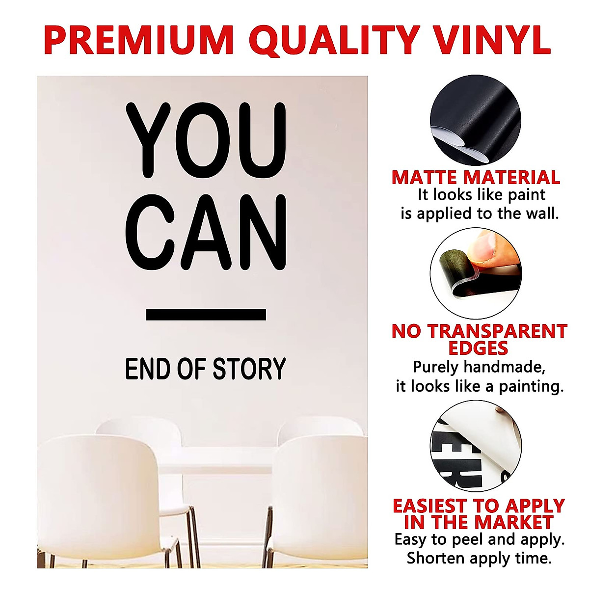 Inspirational Wall Decals, Gym Wall Decor, (Easy to Install), Art Wall Decor Vinyl Stickers Quotes Office Kids Room Motivational Positive Sports Women Yoga Dance Home You Can End of Story 19"x32.8"