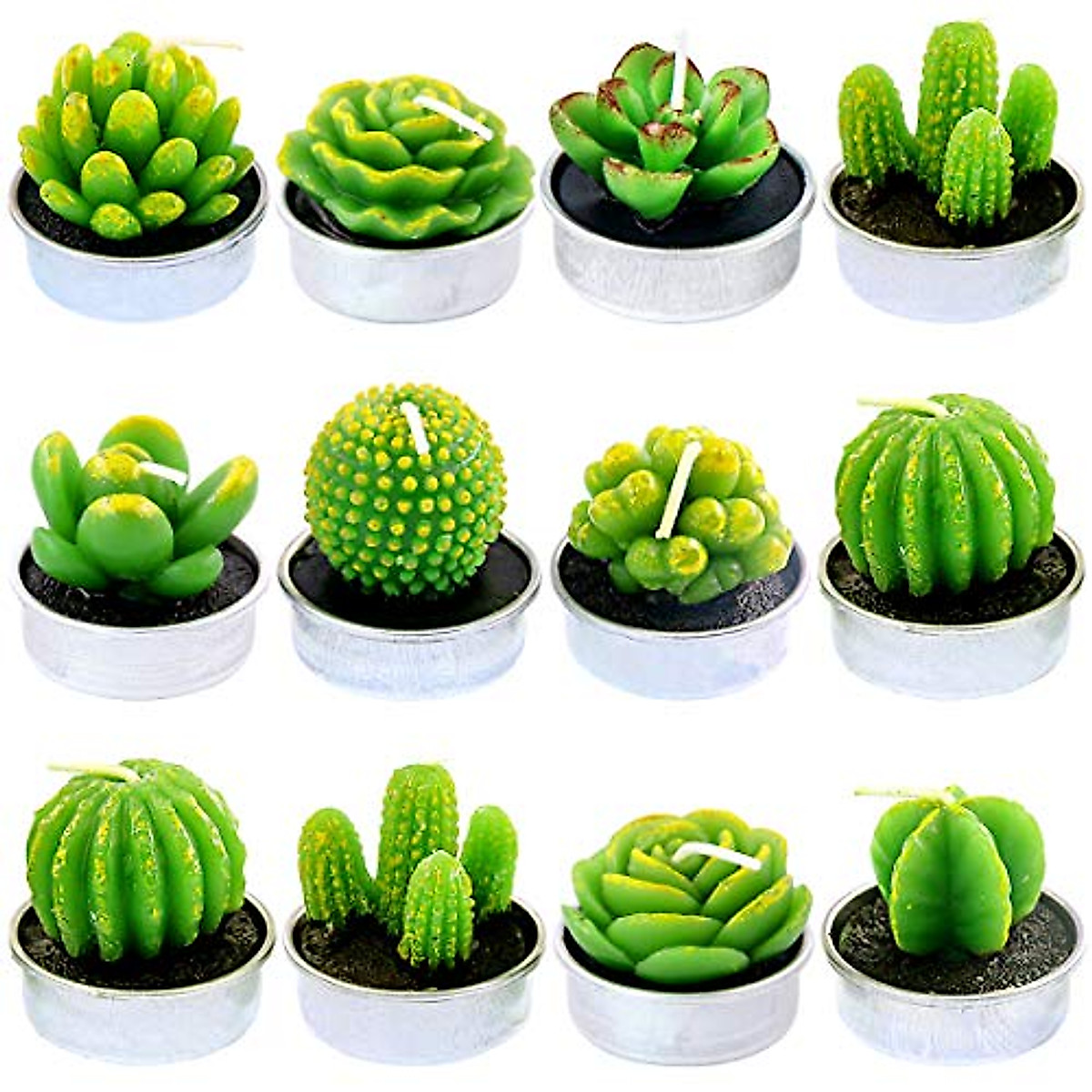 Swpeet 12Pcs Decorative Succulent Cactus Tealight Candles Kit, Cute Smokeless Succulent Plants Perfect for Candles Festival Wedding Props and House-Warming Party