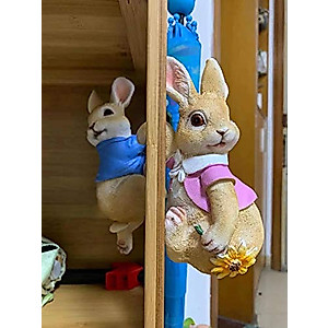 iRonrain Mini Garden Statues Hanging Bunny, Indoor Outdoor Decorations Cute Rabbit Planter Pots Hanger Art Décor Figurine Ornament for Easter Yard Home Garden Patio and Office (Blue)