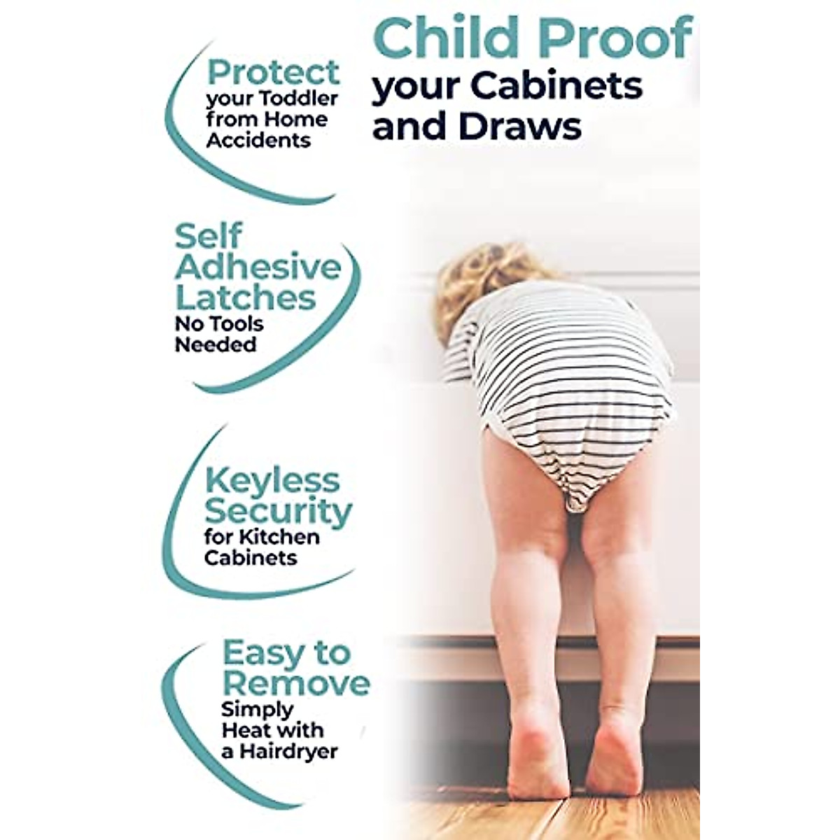 Cabinet Locks for Babies - 12 Pack - Adhesive Baby Proofing Cabinets Child Locks for Cabinets, Baby Proofing Child Proof Cabinet Latches, Drawer Locks Baby Proofing, Baby Cabinet Safety Locks