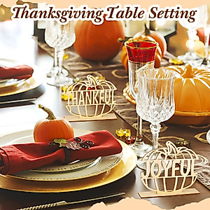 Vicenpal 9 Pcs Thanksgiving Wood Cutout Cards Sign Place Setting Thankful Grateful Gather Gratitude Love Peace Signs Rustic Letter with Holder Base for Table Decoration(Twigs)