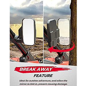 UTV Mirrors, KEMIMOTO UTV Side Mirrors Fits 1.6-2 IN Roll Cage Compatible with Pioneer Polaris RZR 900 1000 Can Am Kawasaki Mule Rhino YXZ Zforce Shatter Proof Tempered Glass