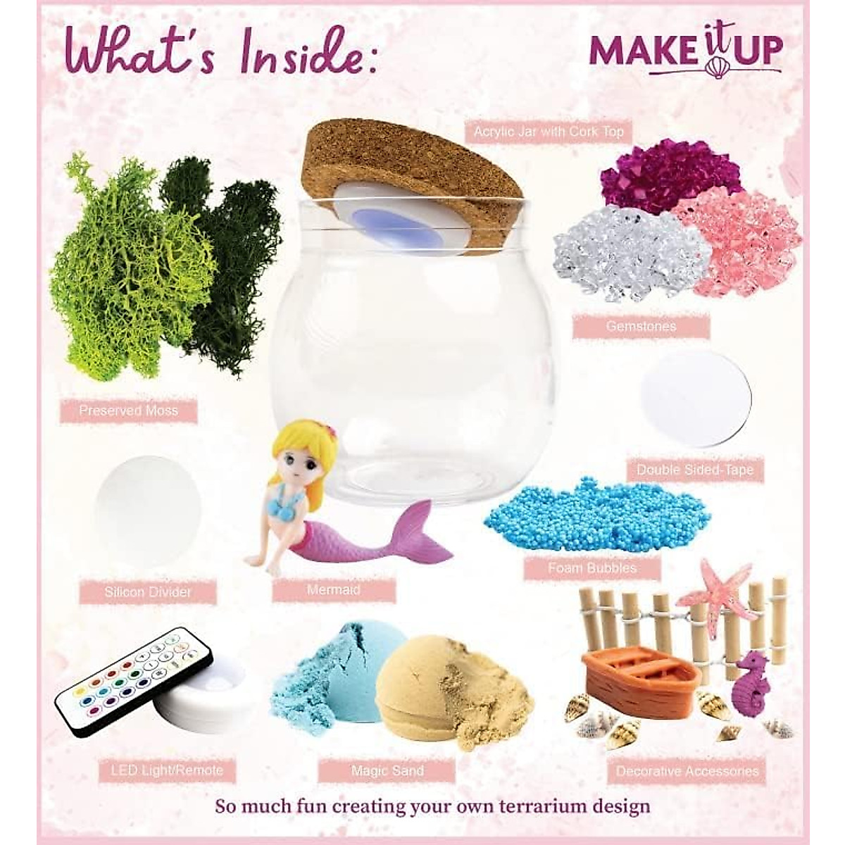 Mermaid Light Up Terrarium Kit for Kids I DIY Mermaid Toys Craft Kits for Kids I Night Light for Kids Crystal Growing Kit I Terrarium Jar for Kids I Birthday Gifts for Girls Age 4-12