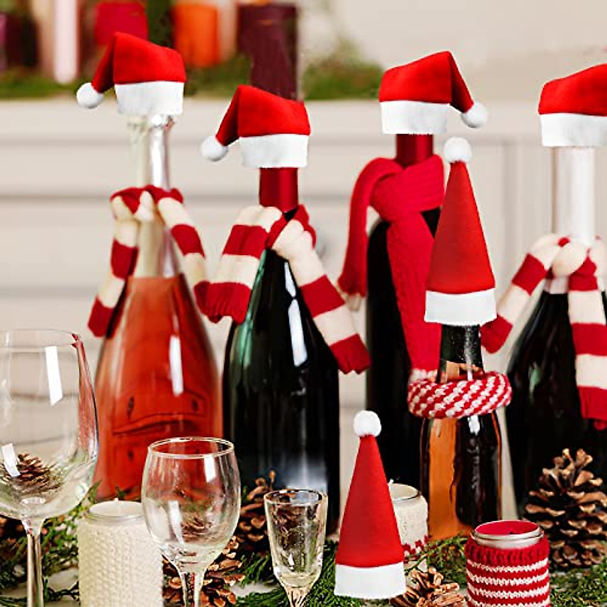 cobee 20 Pcs Christmas Cutlery Holders, Christmas Santa Hats Silverware Holders, Xmas Hat Tableware Cutlery Bags Christmas Pocket Knifes Forks Holders Dinnerware Decorations for Home Party