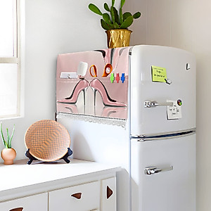 Pink High Heel Shoes Butterfly Washing Machine Cover, 51''x22'' Non Slip Washer Dryer Top Cover Mat for Front Load Waterproof Refrigerator Fridge Dust Proof Cover with 4 Storage Bags Home Decor