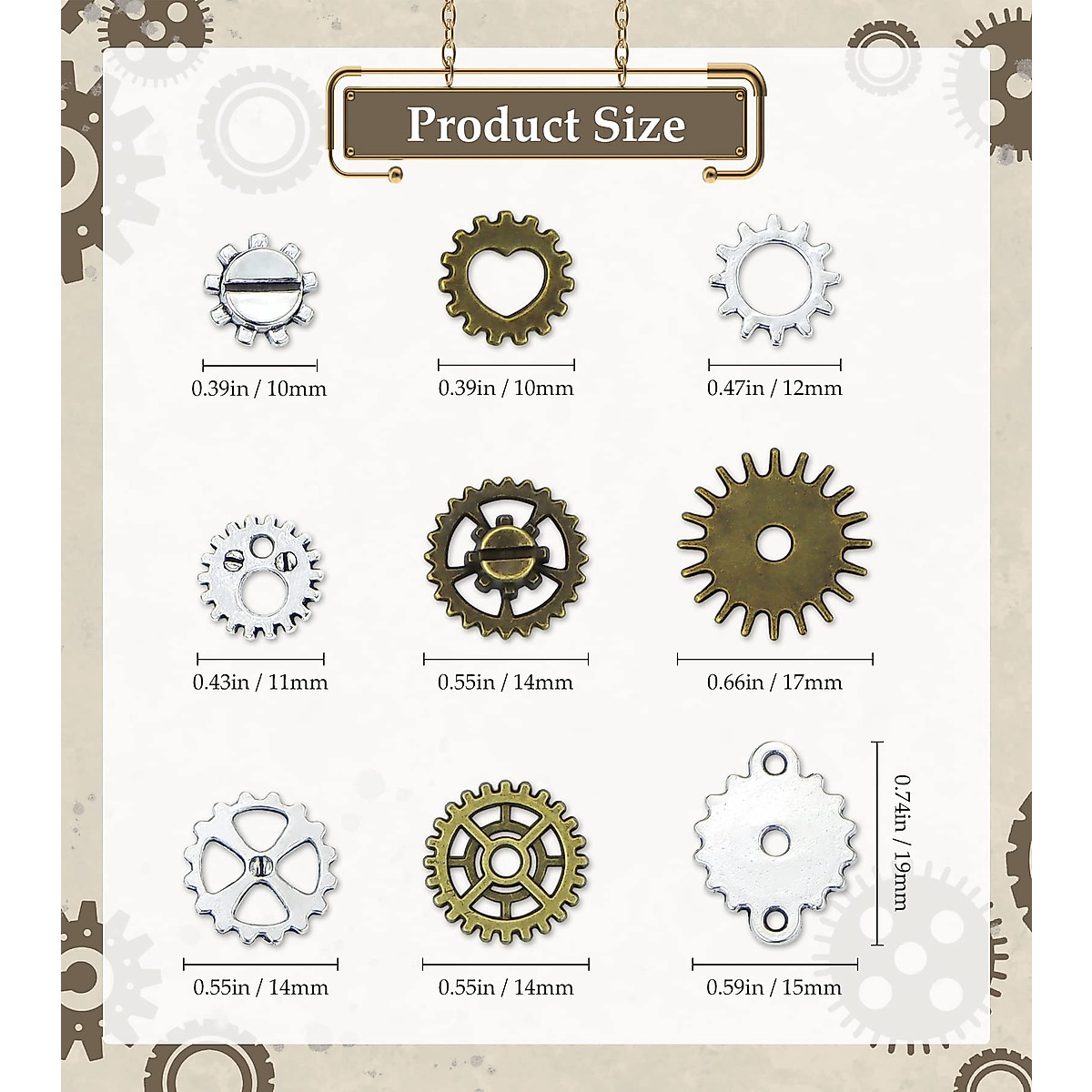 JIALEEY 130PCS Steampunk Gears Charms Bronze & Silver Assorted Antique Steampunk Gears Charms Pendant Clock Watch Wheel Gear DIY for Jewelry Making Crafting