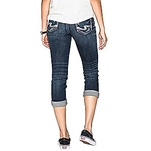 Silver Jeans Co. Women's Suki Mid Rise Curvy Fit Capri Jeans, Dark Denimotion, 31 Regular