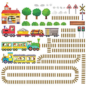 DECOWALL DW-1504 Trains and Tracks Kids Wall Stickers Wall Decals Peel and Stick Removable Wall Stickers for Kids Nursery Bedroom Living Room d?cor
