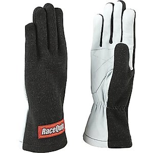 RaceQuip Basic Race Gloves 350 Series 1 Layer Nomex Non SFI Black Large 350005