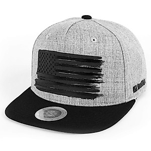 Flipper USA American Flag Flat Brim Bill Baseball Cap Classic Snapback Hat for Men Women Version.2 with 3 Sizes (Gray/Black, Large (22 3/8" ~ 23 1/8"))