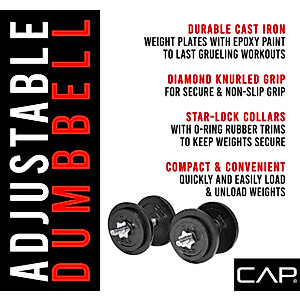 CAP Barbell 30-Pound Adjustable Dumbbell Weight (Pair)