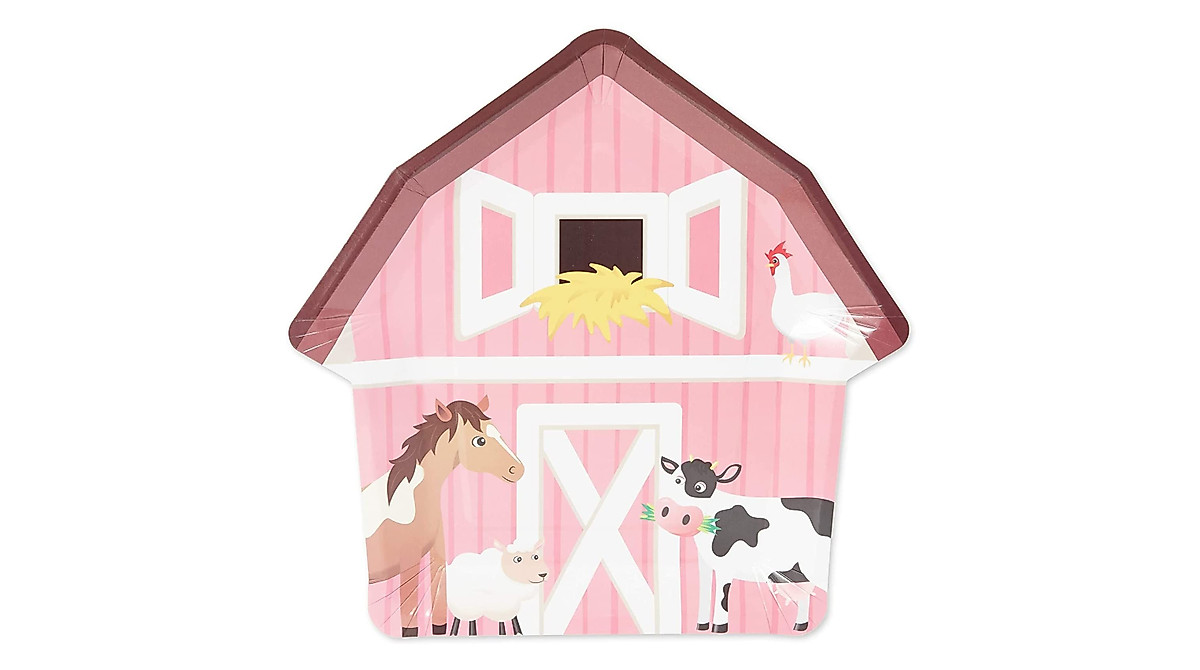 Pink Barnyard Farm Animal Plates for Birthday Parties