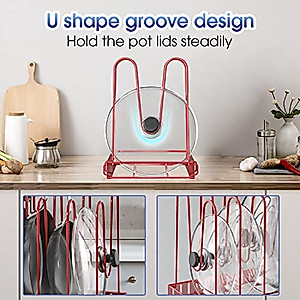 G-TING Pot Rack Organizers, 8 Tiers Pots and Pans Organizer for Kitchen Organization & Storage, Adjustable Pot Lid Holders & Pan Rack, Lid Organizer for Pots and Pans With 3 DIY Methods(Bright Red)