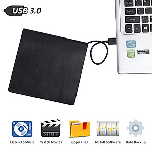 External CD/DVD Drive, USB 3.0 CD Player DVD Drive ROM +/-RW Optical Reader Writer Burner for Windows 10/8/7, Linux, Mac Laptop Desktop PC, MacBook Pro/ Air, iMac, Surface Pro (Black)