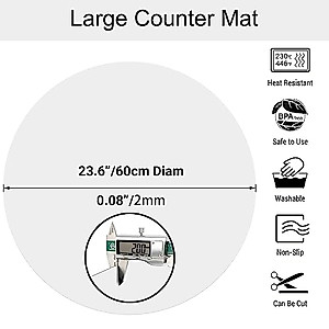 Ewen Large Silicone Baking Mat - 23.6" Diameter Heat Resistant Mat Coffee Mat Placemat Cooking Mat, Silicone Mats for Kitchen Counter, Air Fryer, Coffee Maker, Workbench, Crafts, Translucent