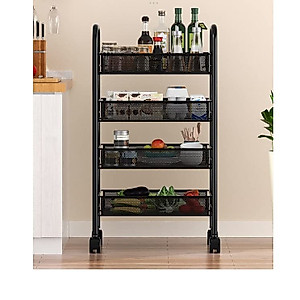 TJLSS Kitchen Rack Storage Rack Bathroom Bedroom Storage Movable Trolley Storage Rack (Color : Black, Size : 25 * 46 * 84cm)