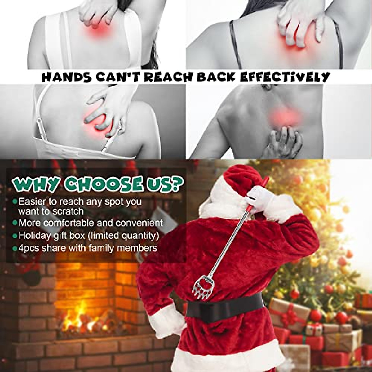 Bear Claw Back Scratcher 4 Pack - Telescopic Expendable Cool Stuff Gadgets for Dad, Husband, Grandma, Grandpa, Elderly, Older - Christmas Gifts Stocking Stuffers for Men