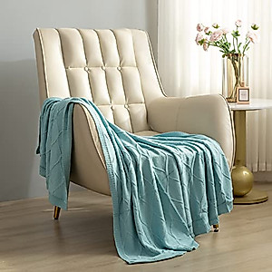 Revdomfly 100% Cotton Diamond Waffle Weave Aqua Cable Knit Throw Blanket for Couch, Sofa, Bed | 50 x 60 Inches | Lightweight and Soft,Luxury Decorative Breathable Skin-Friendly Blanket