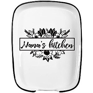 Hvukeke Ceramic Spoon Rest for Kitchen Stove Top Counter, Funny Nana's Kitchen White Spoon Holders for Chef, NaNa, Grandma, Grandmother Cute Kitchen Gift