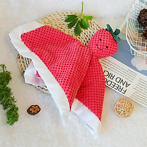 Apricot Lamb Stuffed Fruit Strawberry Security Blanket Infant Nursery Character Blanket Luxury Snuggler Plush Baby Lovey(Strawberry, 13 Inches)