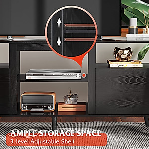 WLIVE TV Stand for 65 Inch TV, 58 inch Entertainment Center with 2 Storage Cabinets, Media Console for Living Room, Bedroom and Office, Black