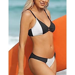 ZAFUL Bikini Sets for Womens Swimsuits Color Block O-Ring Bikini Two Piece Bathing Suits Thong Bikini Swimsuit (Black M)